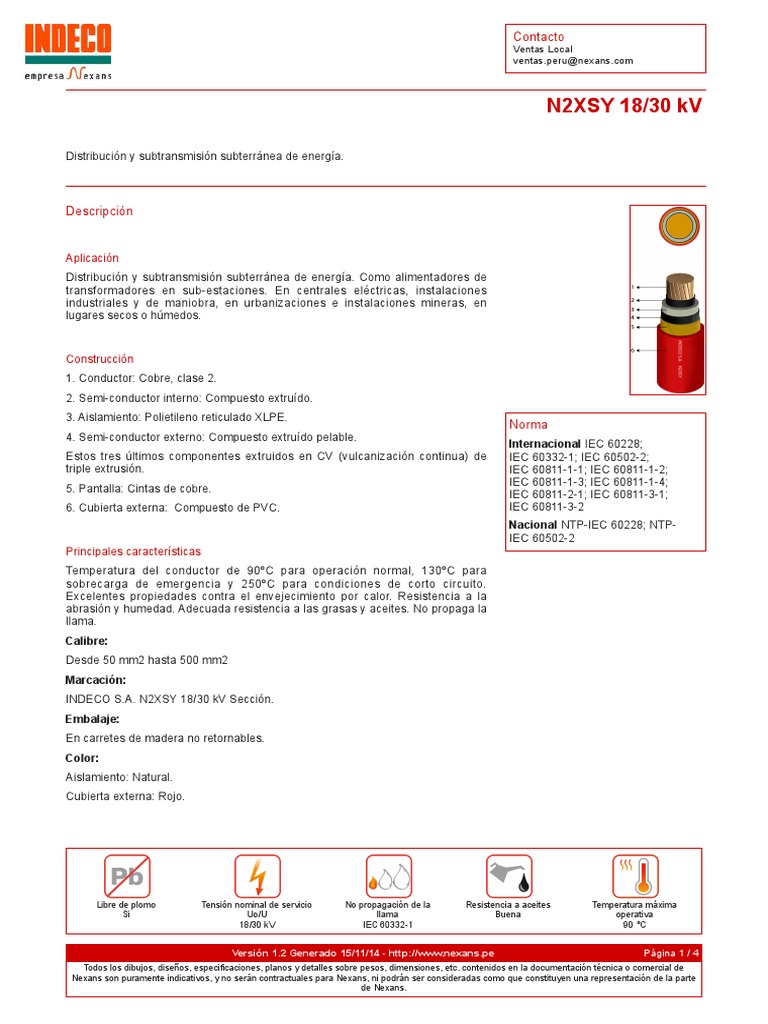 Anexo 2. Catalogo Cable N2XSY 18-30 KV Indeco | Cobre | Aislador ...