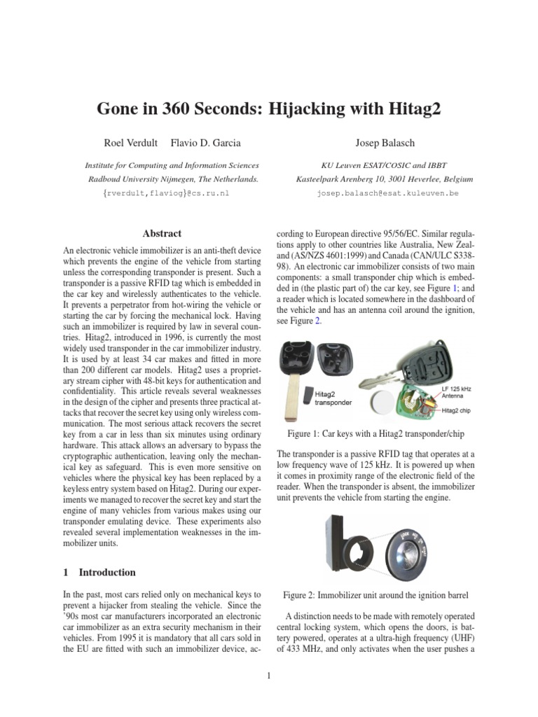 Breaking Hitag2 | PDF | Key (Cryptography) | Password