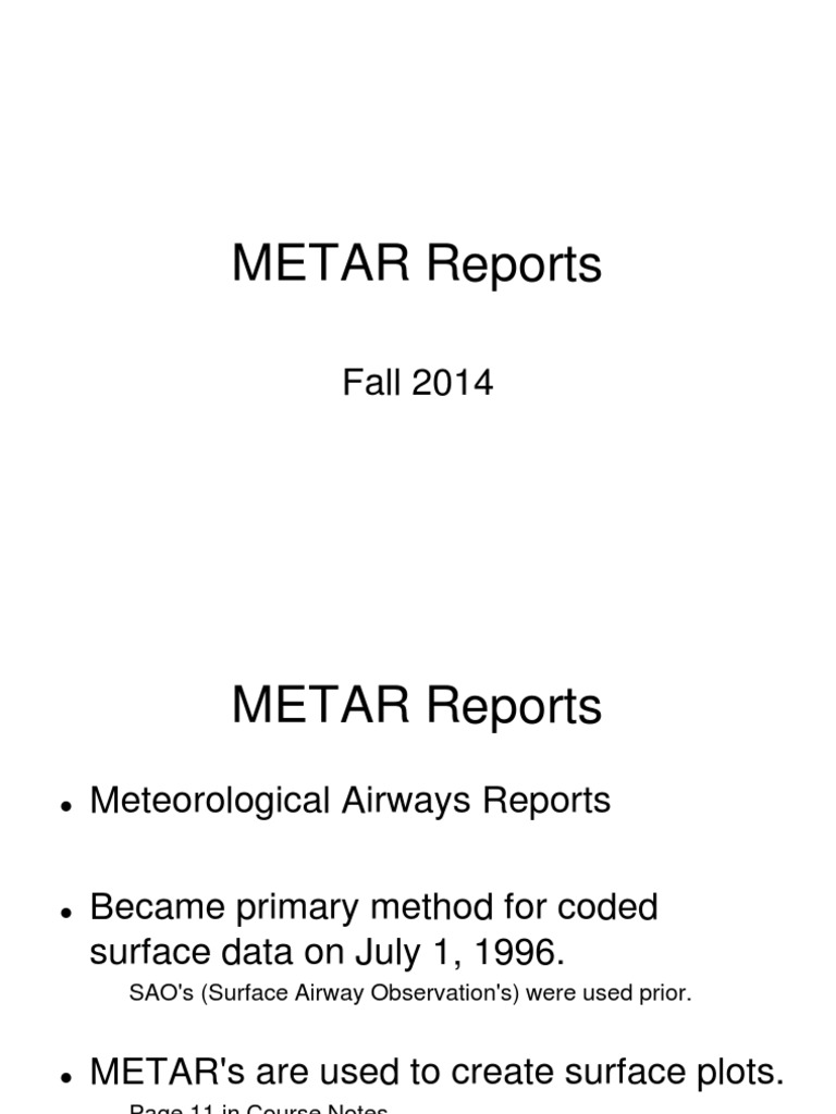 Analysis of a METAR Report and Explanation of its Components | PDF
