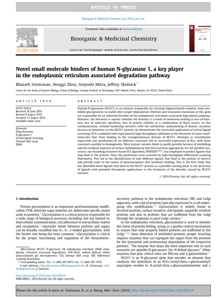 Novel Small Molecule Binders of Human N-Glycanase 1, A Key Player in ...