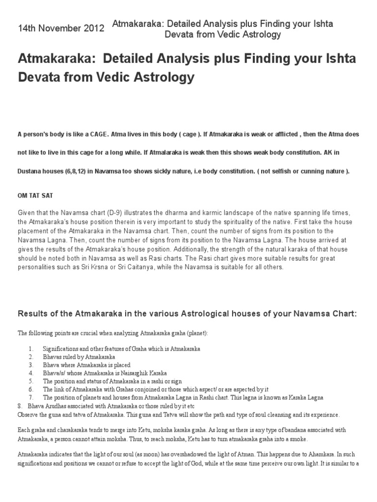 Atmakaraka Detailed Analysis-Finding Your Ishta Devata From Vedic Astrology PDF | PDF | Rama ...