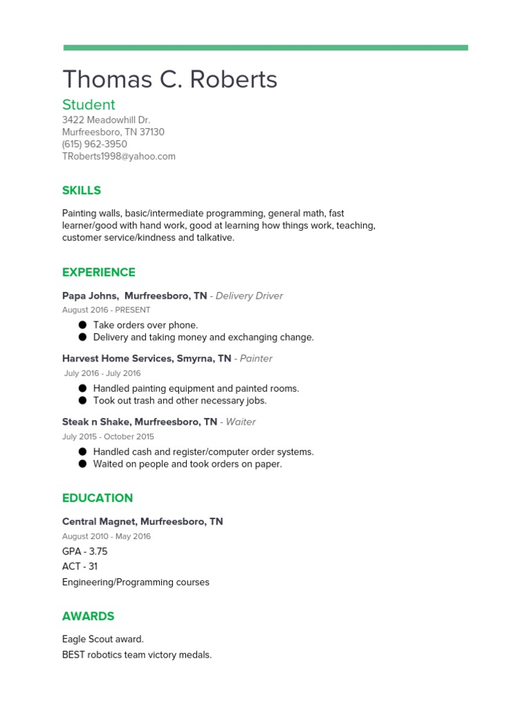 Thomas C. Roberts: Student | PDF