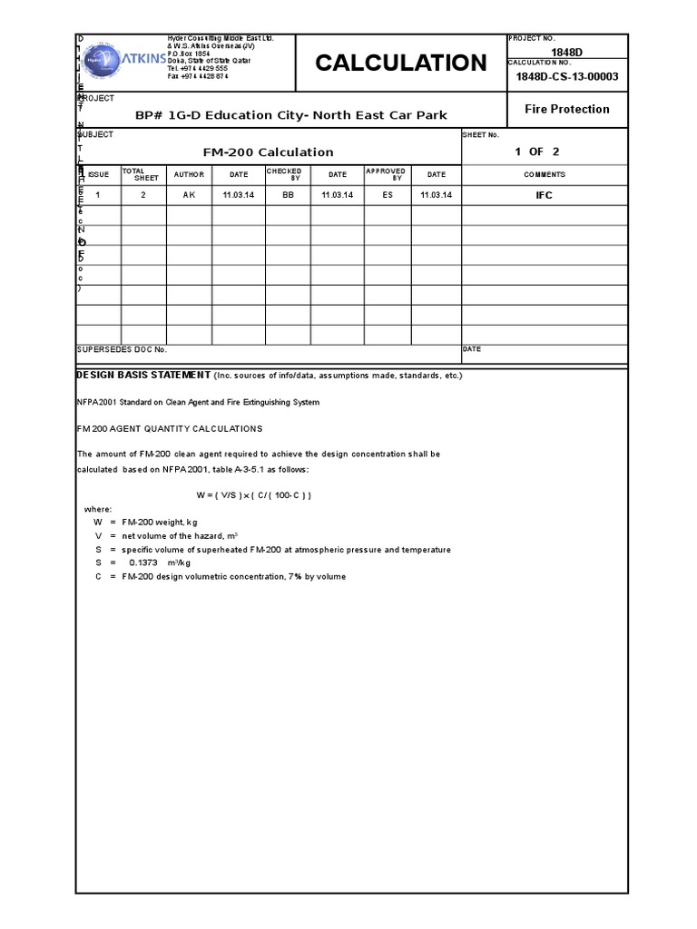 FM-200 Calculation Sheet | PDF