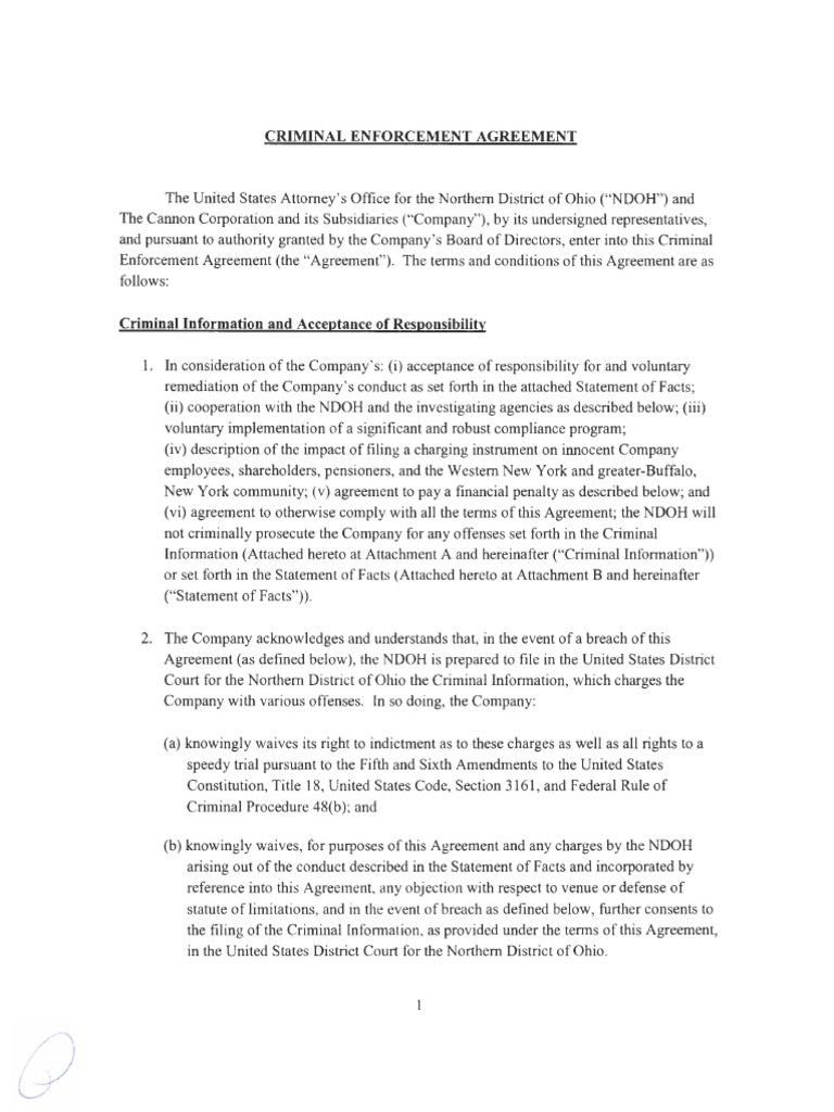 Criminal Enforcement Agreement Overview | PDF | United States ...