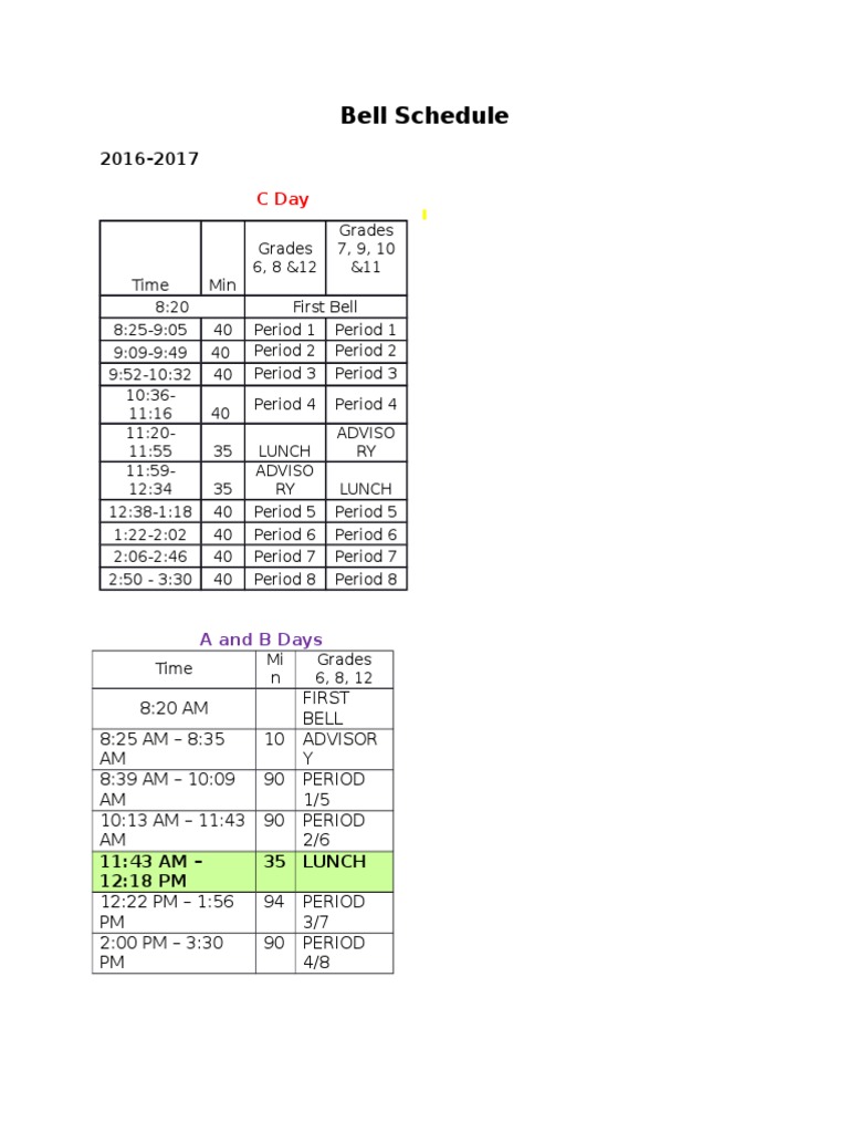 Bell Schedules | PDF