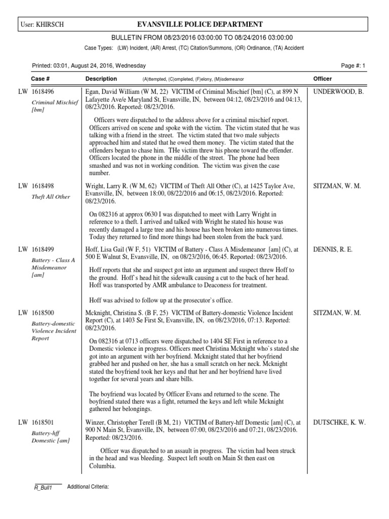 Evansville Police Bulletin | PDF | Burglary | Crime & Violence