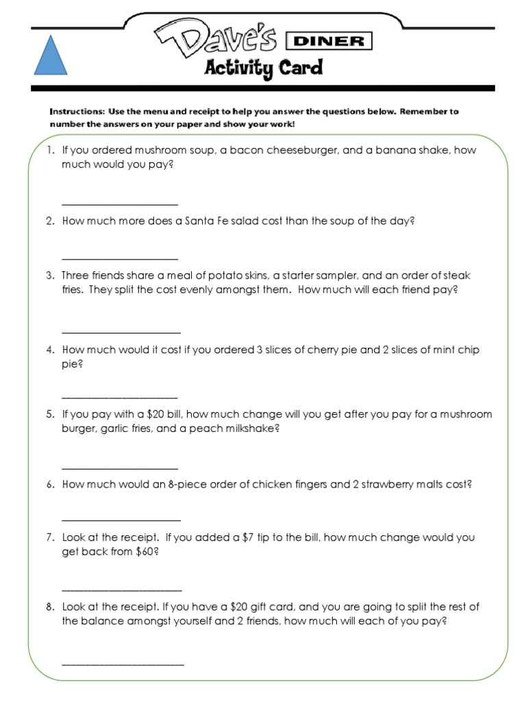 Meal Cost Calculations and Tips | PDF | Milkshake | Hamburgers