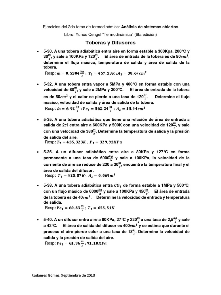 (Ejercicios) Del 2do Tema de Termodin - Mica Analisis de Sistemas Abiertos PDF | PDF | Química ...