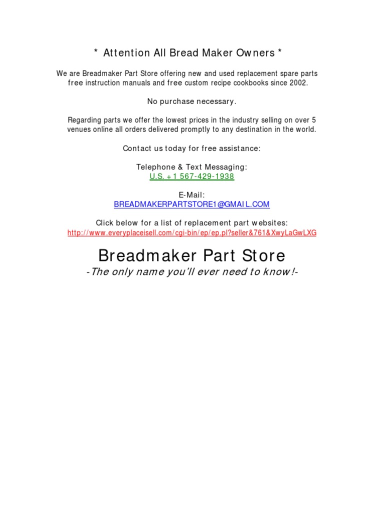 Breadmaker Parts Bread Machine Parts Breadmaker Spares | Download Free ...