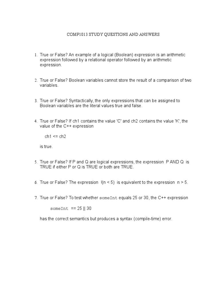 Chapter 5 Study Questions | PDF | Boolean Data Type | Control Flow