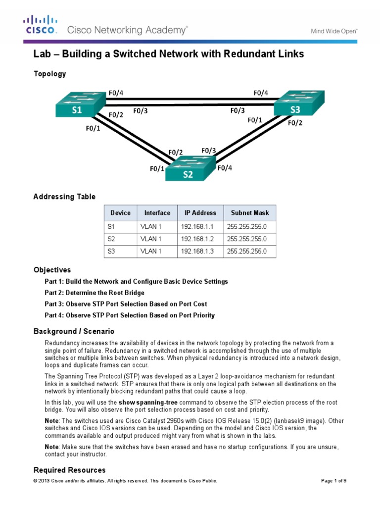 2 1 2 10+Lab+-+Building+a+Switched+Network+with+Redundant+Links | PDF ...