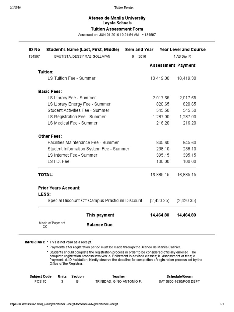 Tuition Receipt - Year4Sem0 PDF | PDF | Payments | Learning