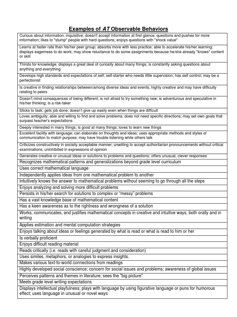 Examples Observable Behaviors | Curiosity | Information Examples Observable Behaviors | Curiosity | Information