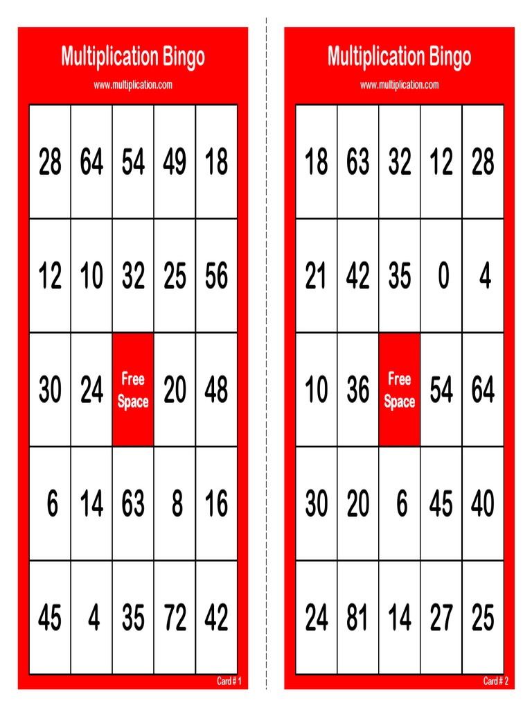 Free Multiplication Bingo Cards | PDF