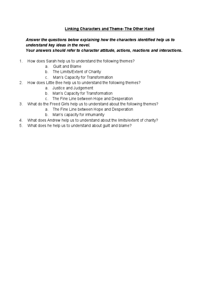 Answer The Questions Below Explaining How The Characters Identified ...