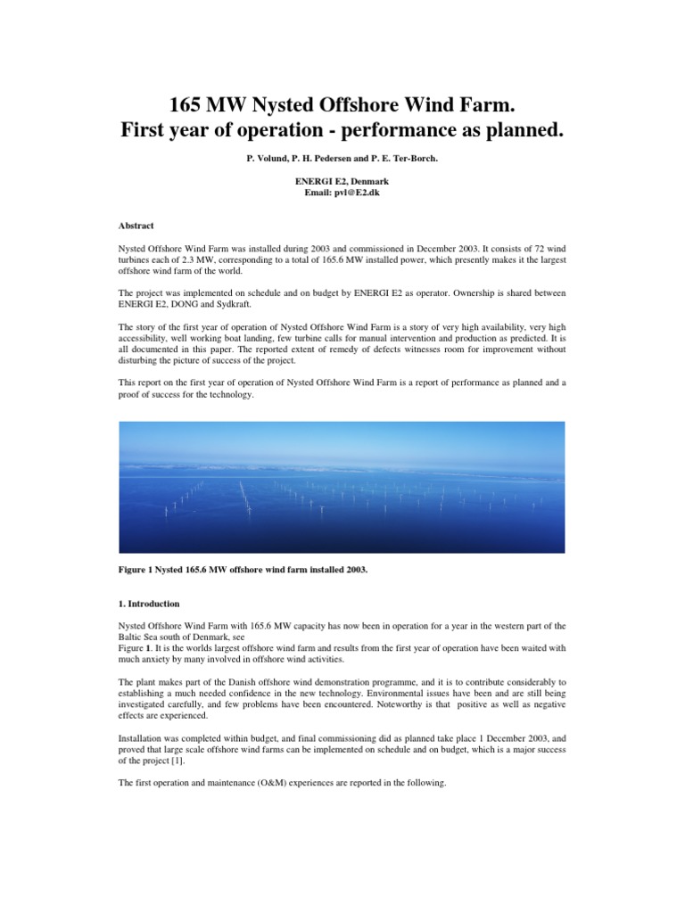 165 MW Nysted Offshore Wind Farm | PDF | Offshore Wind Power | Wind Farm