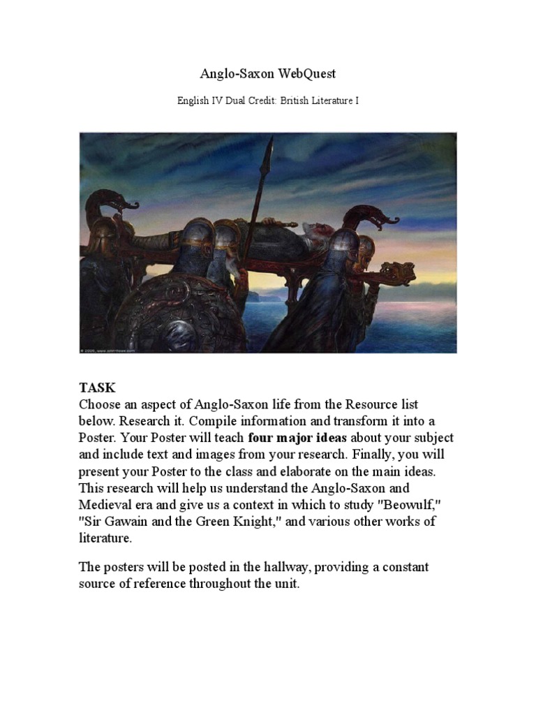 Anglo-Saxon Webquest Revised Too | PDF | Anglo Saxons | Beowulf