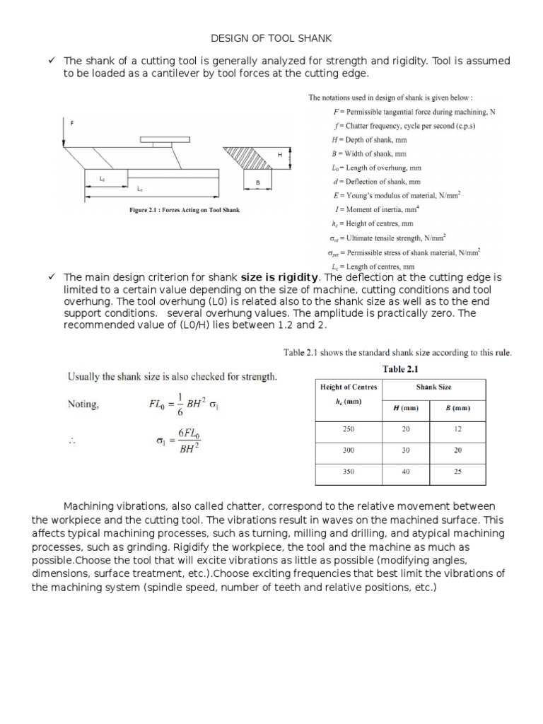 Tool Shank Design for Rigidity and Vibration | PDF | Machining ...