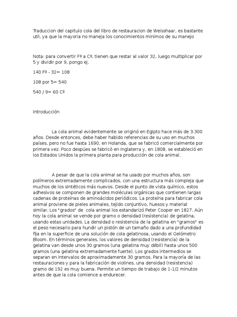 Uso y propiedades de la cola animal | PDF | Adhesión | Gelatina