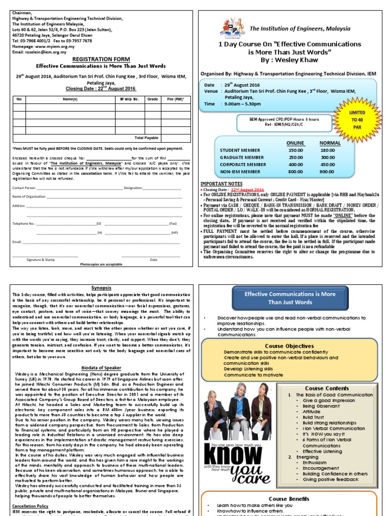 1 Day Course On "Effective Communications Is More Than Just Words" By ...