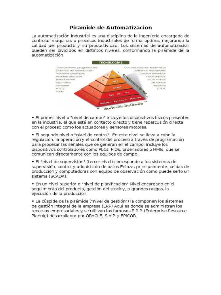 Niveles de la pirámide de automatización industrial | PDF