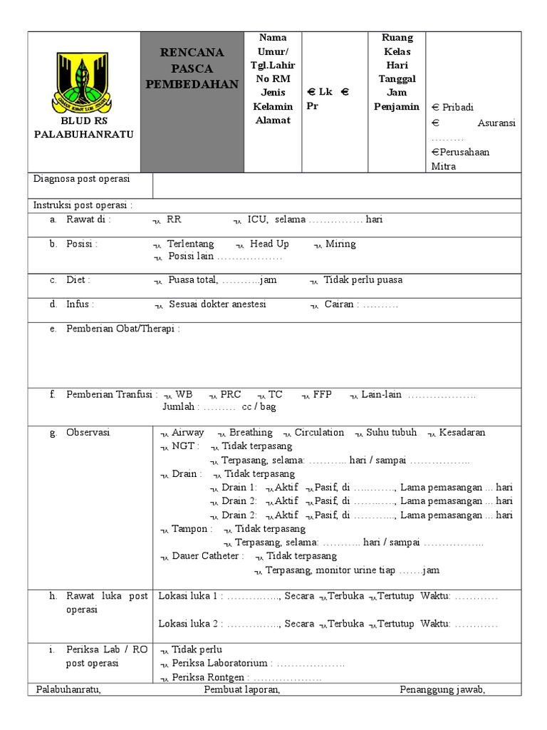 Form Rencana Pasca Bedah | PDF