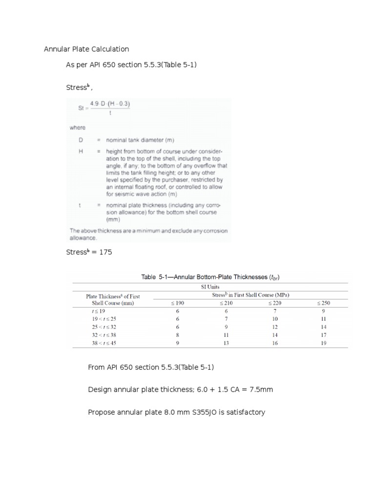 Storage Tank Annular Plate Calculation | PDF