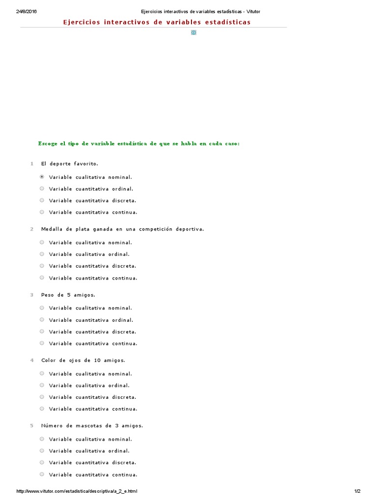 Ejercicios Interactivos de Variables Estadísticas | PDF