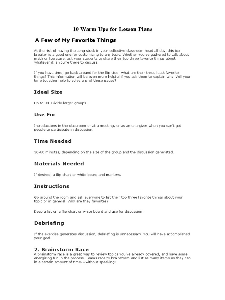 10 Engaging Classroom Warm-Ups | PDF | Brainstorming | Classroom