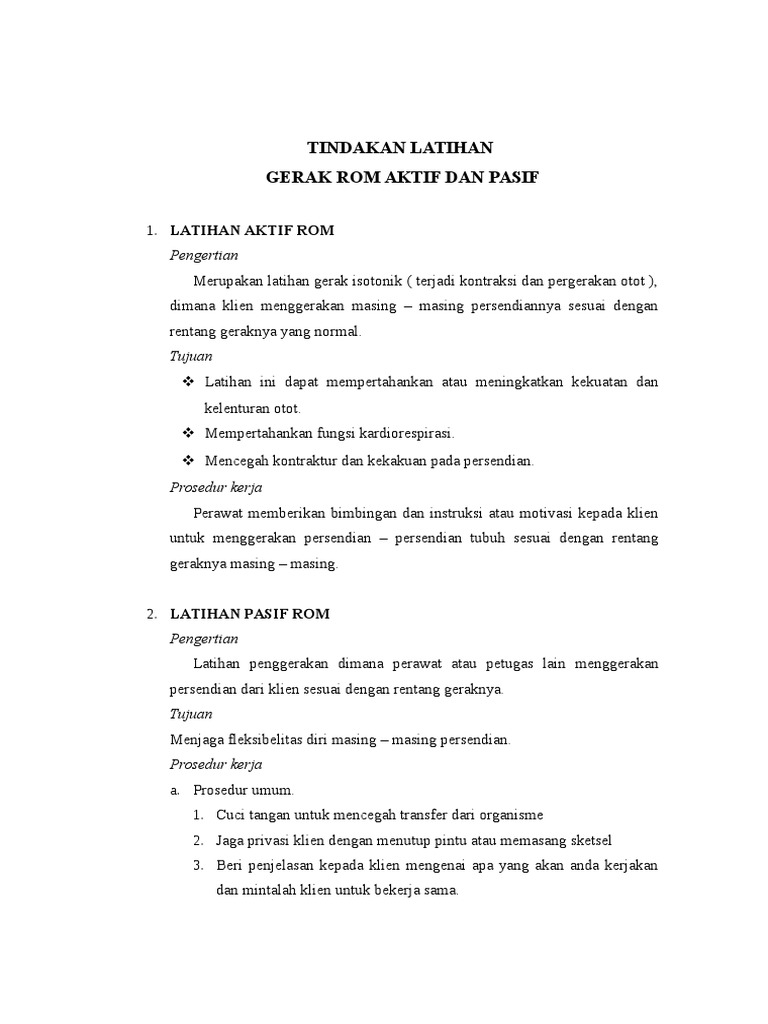 Tindakan Latihan Gerak Rom Aktif Dan Pasif | PDF