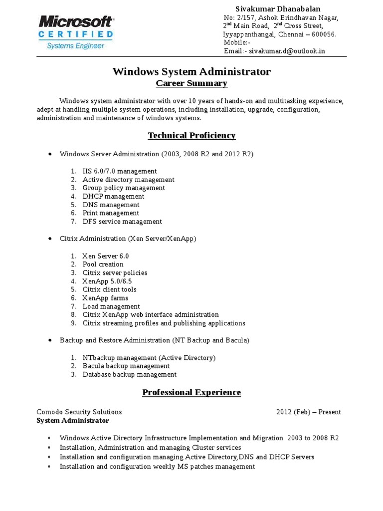 Windows System Administrator with 10+ Years Experience | PDF | Active ...