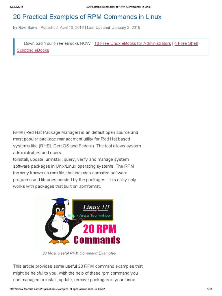 20 Practical Examples of RPM Commands in Linux | PDF | Linux | Free ...