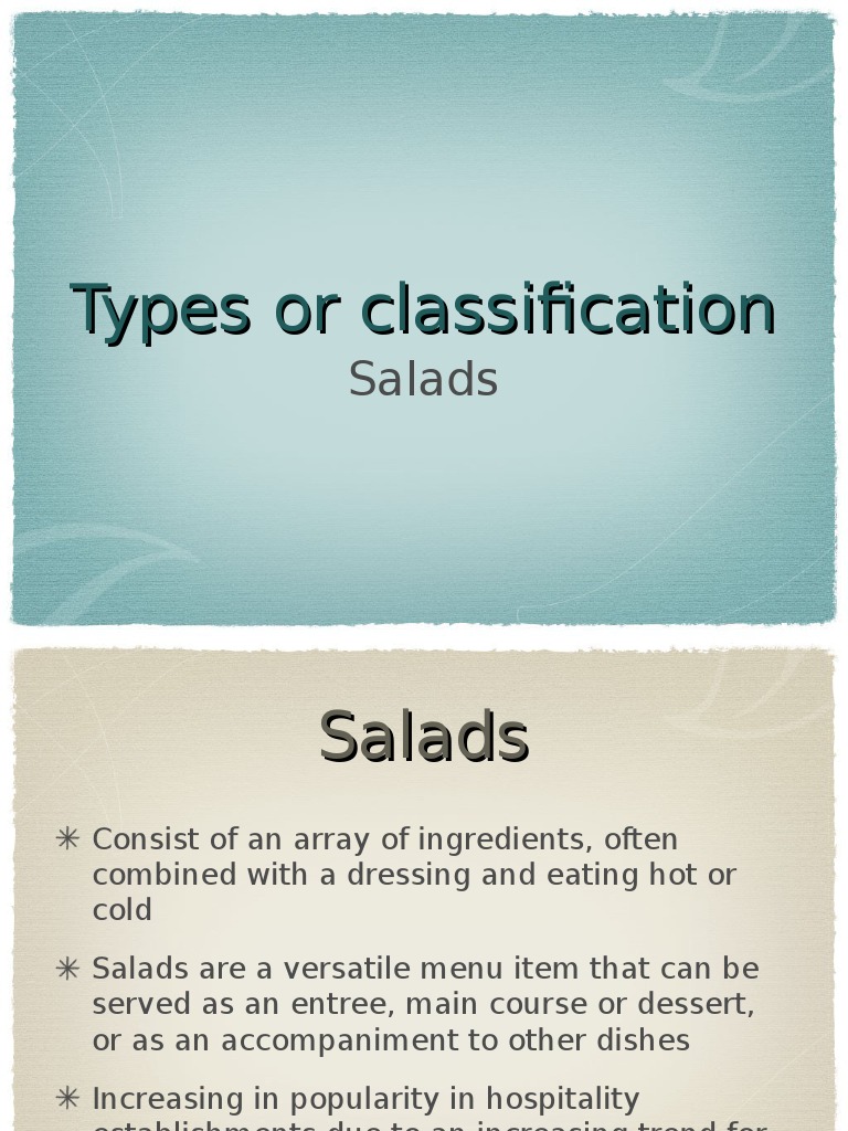 Classification of Salads | PDF | Cooking, Food & Wine