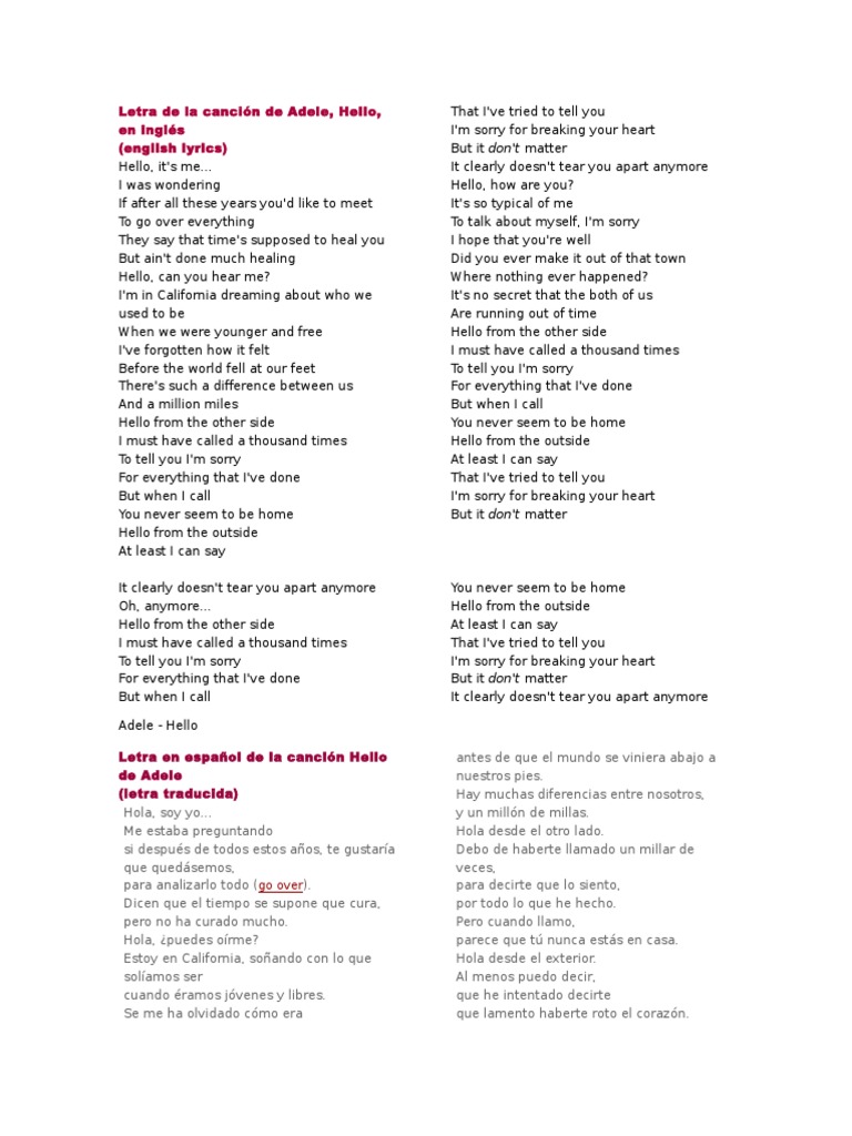 Letra de La Canción de Adele | PDF | Language Arts & Discipline