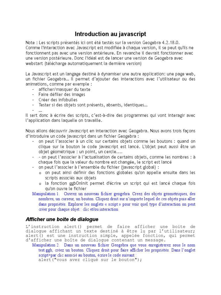 Introduction Au Javascript | PDF | JavaScript | Variable (informatique)