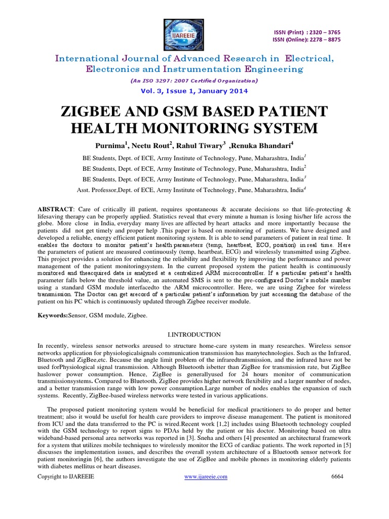 Zigbee and GSM Based Patient Health Monitoring System | PDF ...