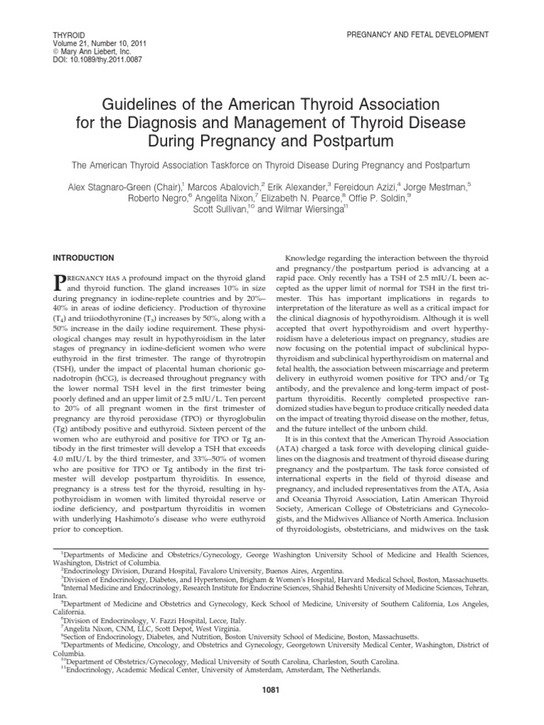 Guidelines of The American Thyroid Association PREGNANCY PDF | PDF ...