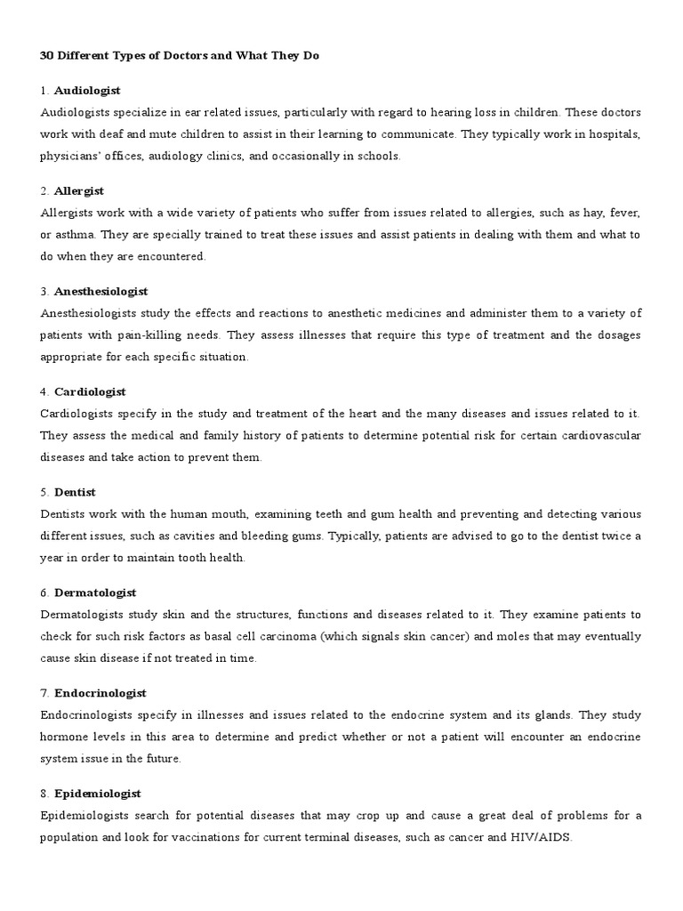 30 Different Types of Doctors and What They Do.docx | Cancer | Allergy