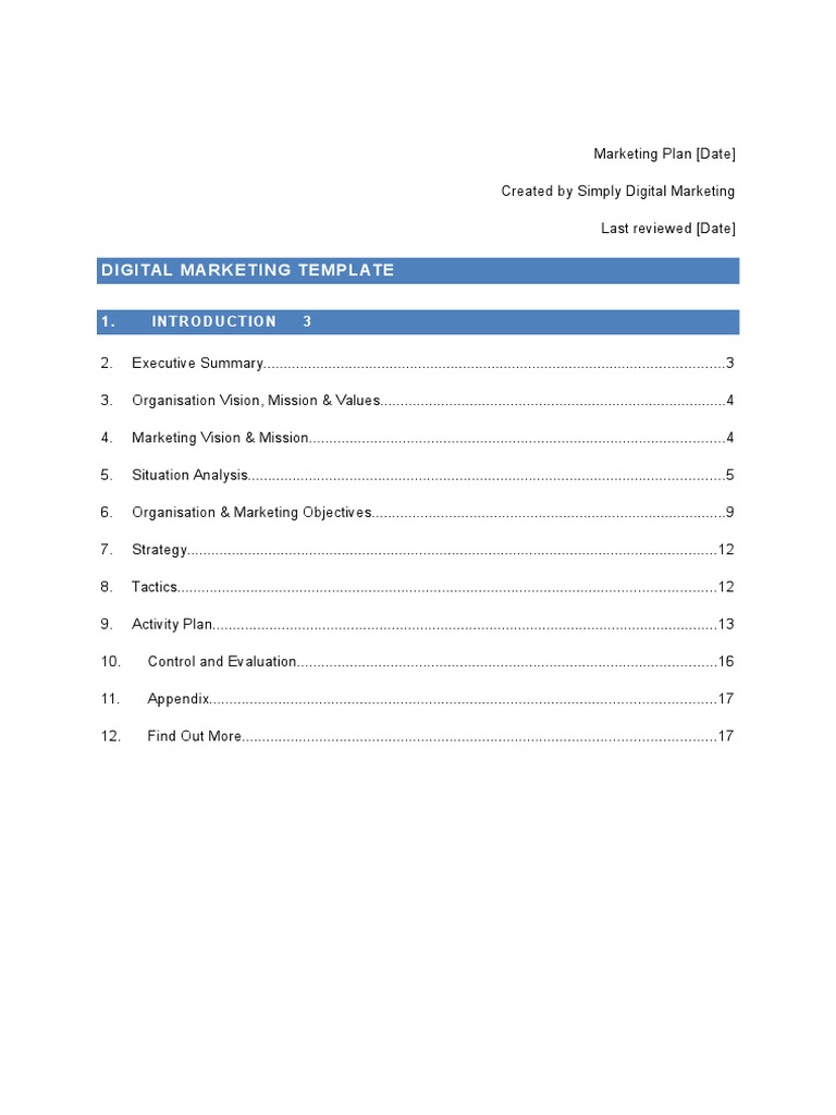 Best Digital Marketing Plan Template | PDF