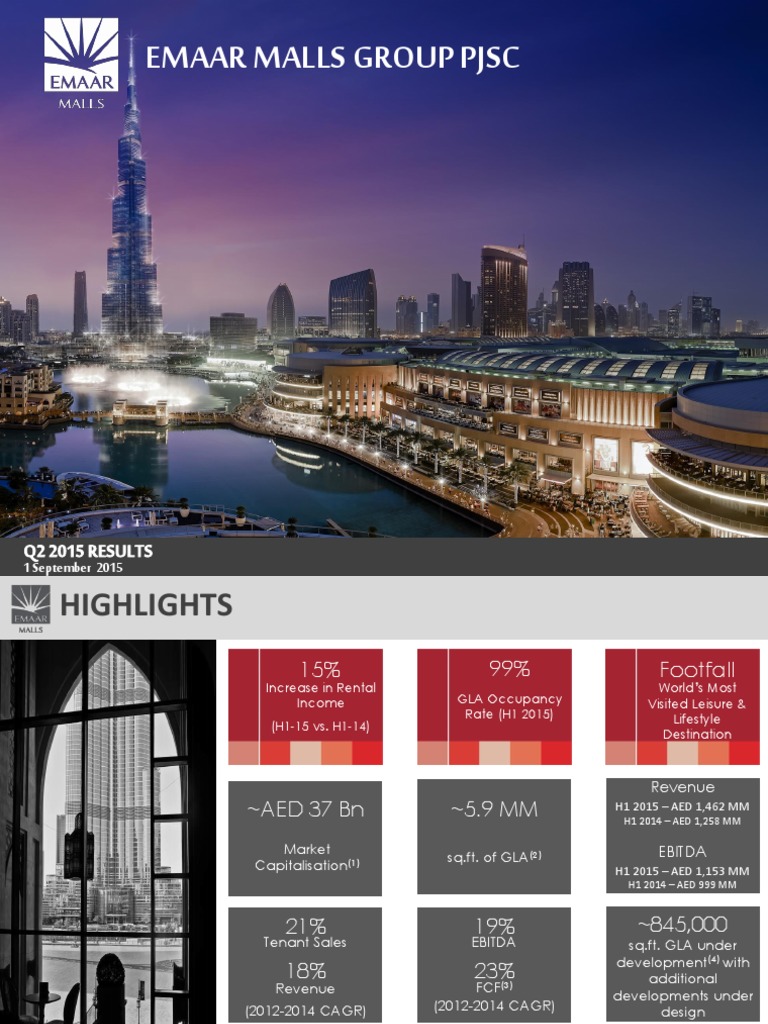 Emaar Malls Q2 2015 Financial Results | PDF | Lease | Leasehold Estate