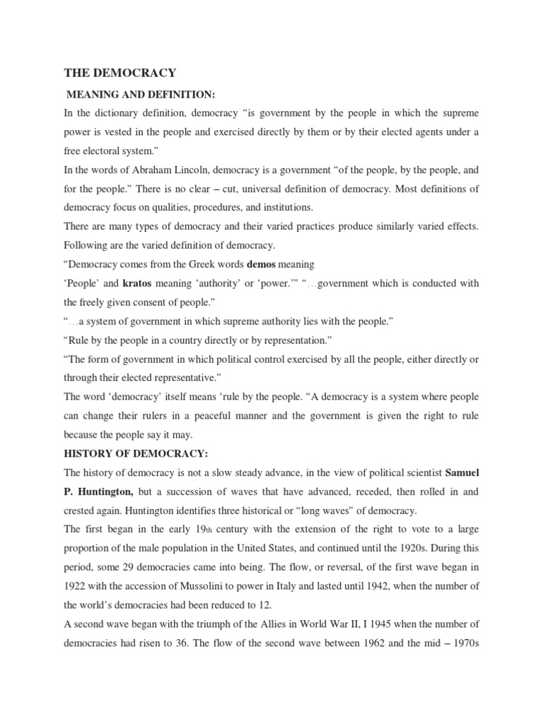 The Democracy: Meaning and Definition | PDF | Elections | Democracy