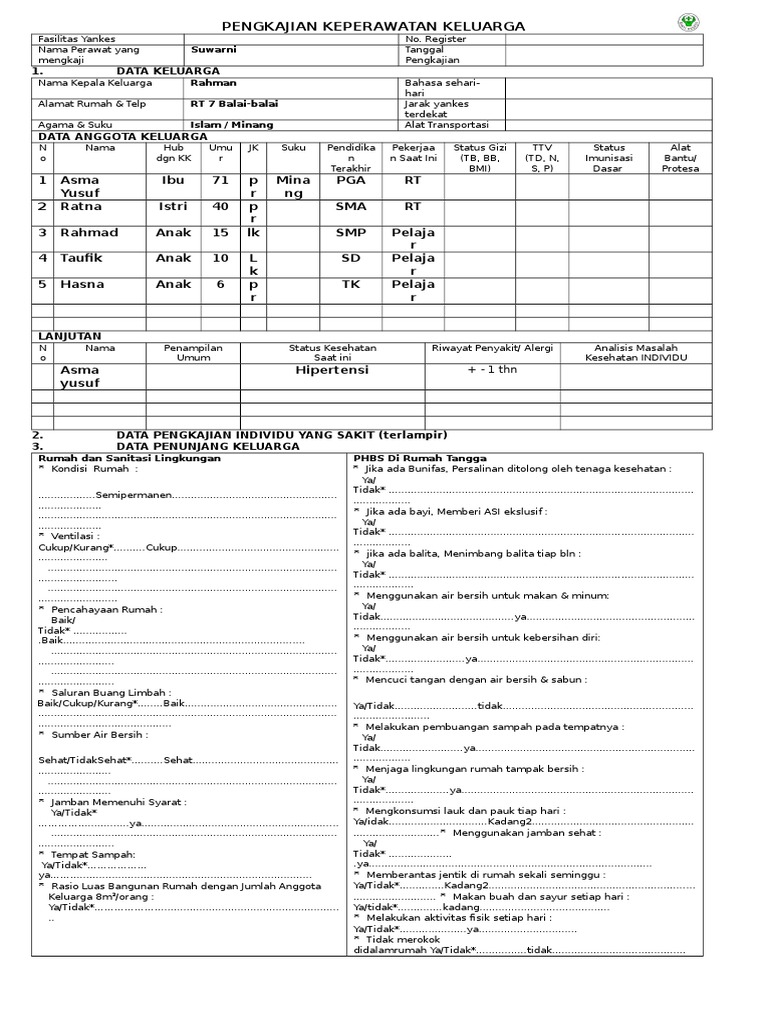 Contoh Pengkajian Keperawatan Keluarga | PDF | Kesehatan Holistik