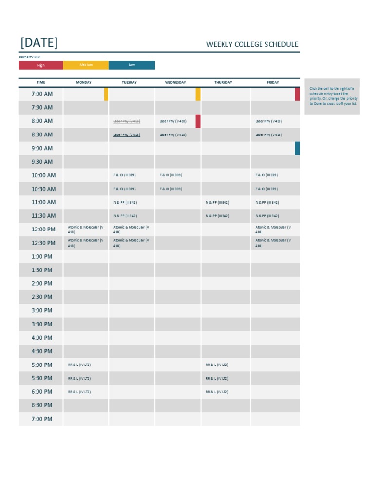 Weekly College Class Schedule | PDF