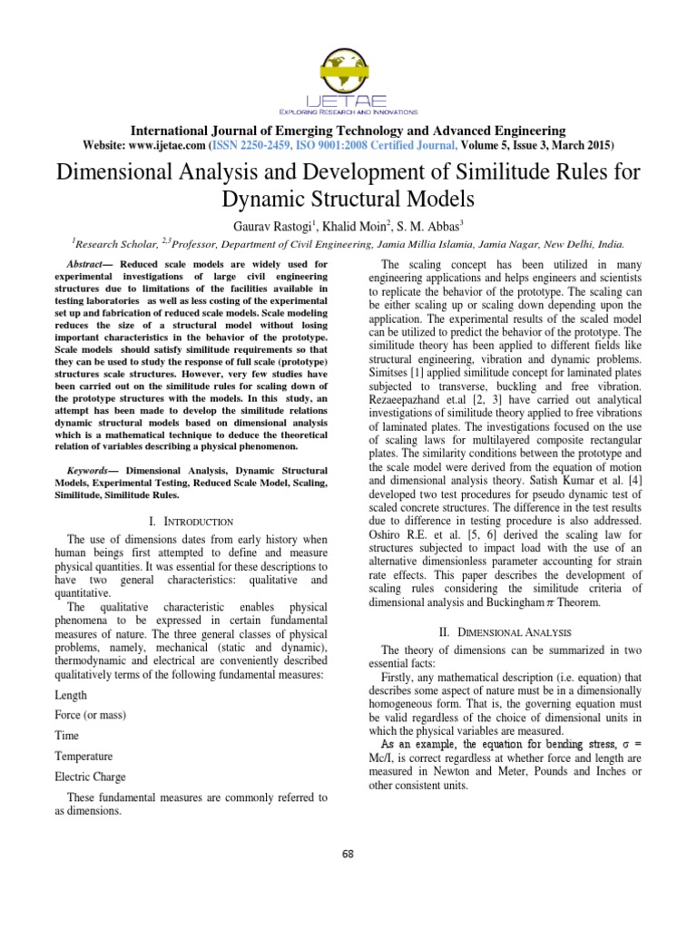 Dimensional Analysis and Development of Similitude Rules For Dynamic Structural Models | PDF ...