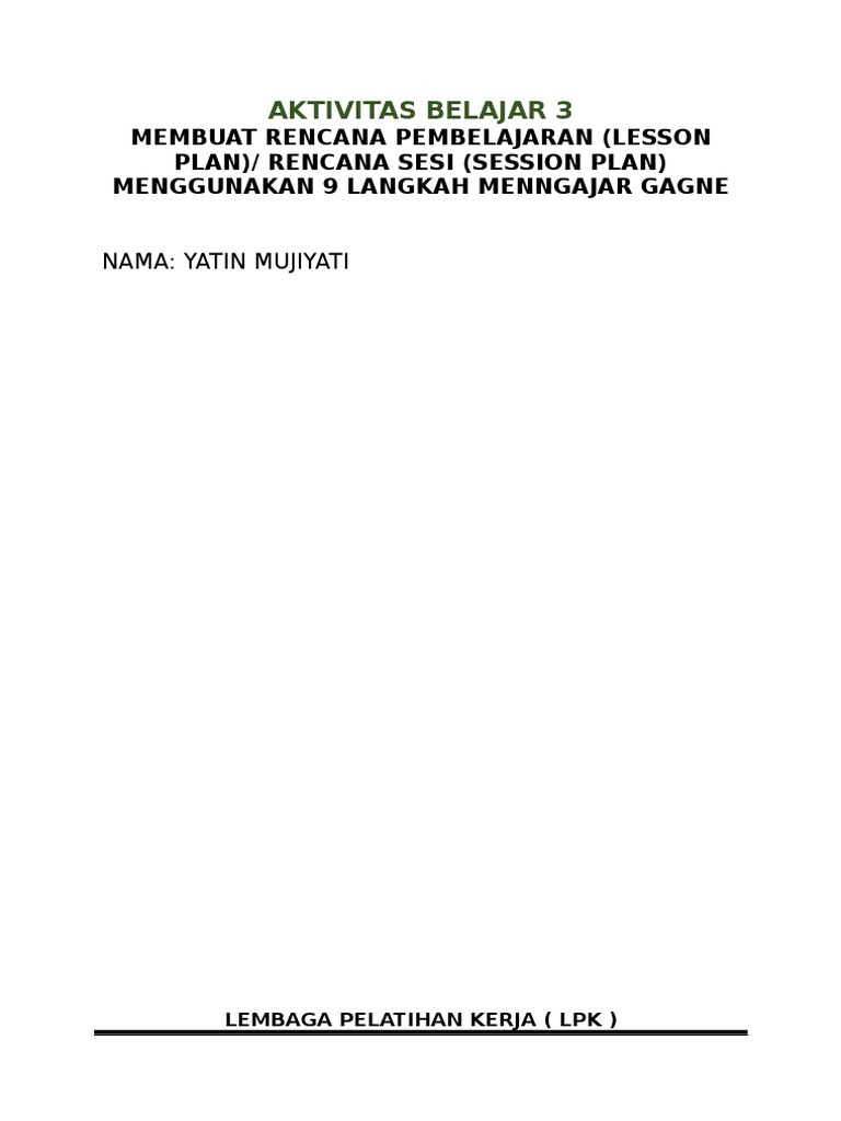 Contoh Lesson Plan Gagne | PDF