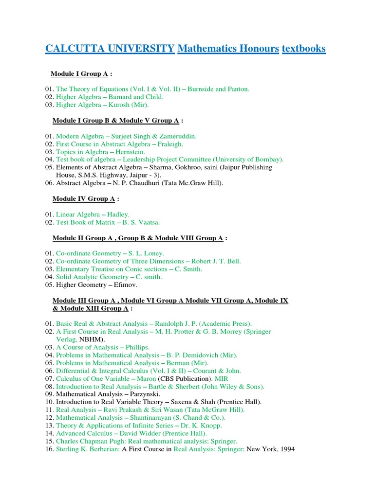 CALCUTTA UNIVERSITY Mathematics Honours Textbooks | PDF | Mathematical ...