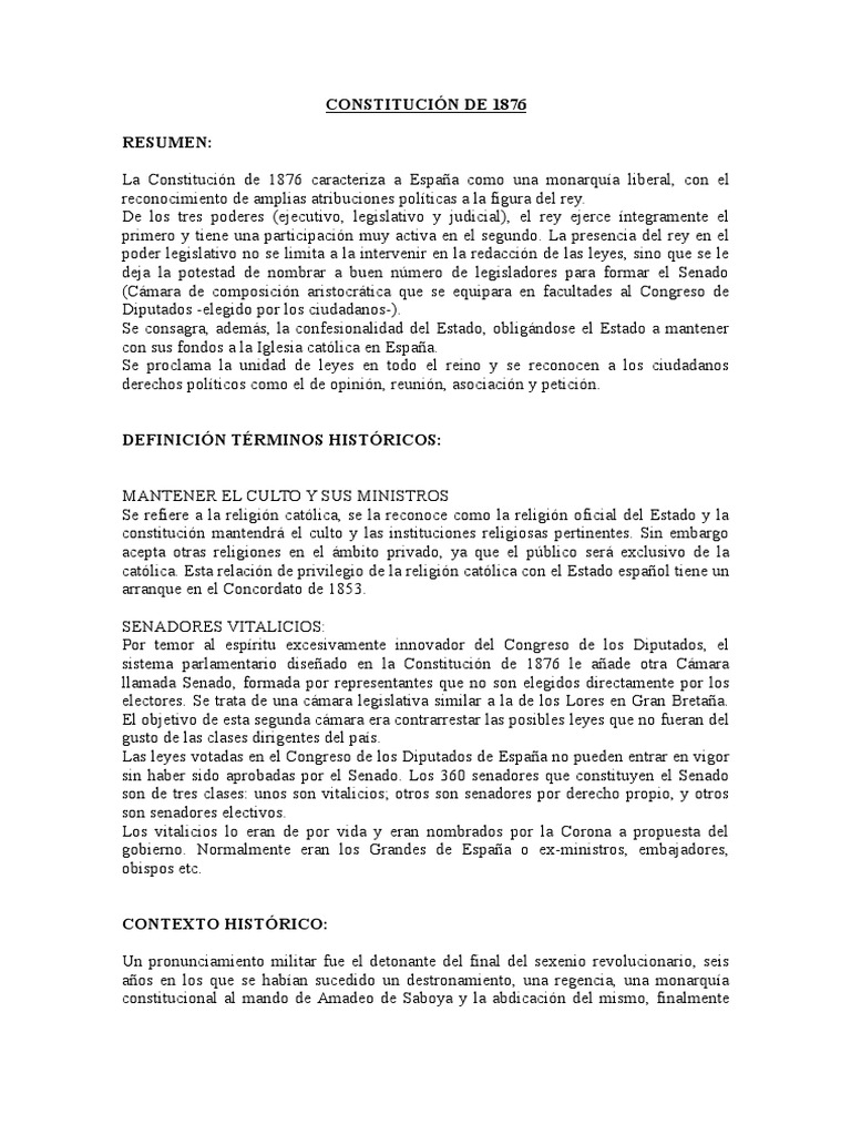 Constitución de 1876 | PDF | Constitución | España