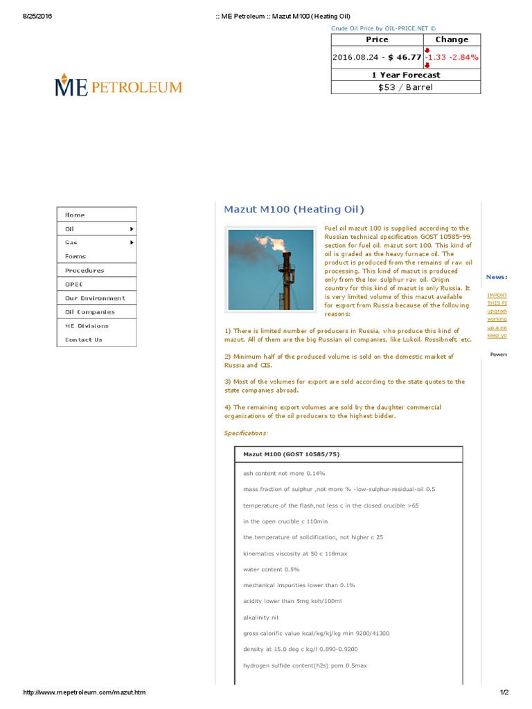 Mazut M100 (Heating Oil) | PDF