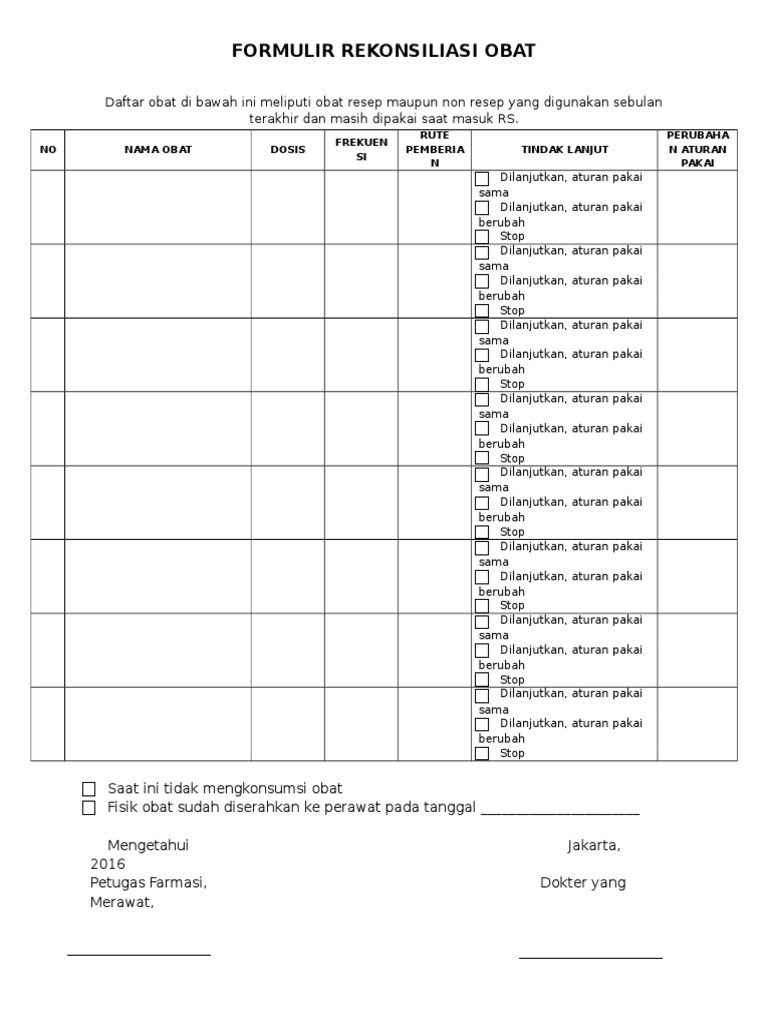 Formulir Rekonsiliasi Obat RS | PDF