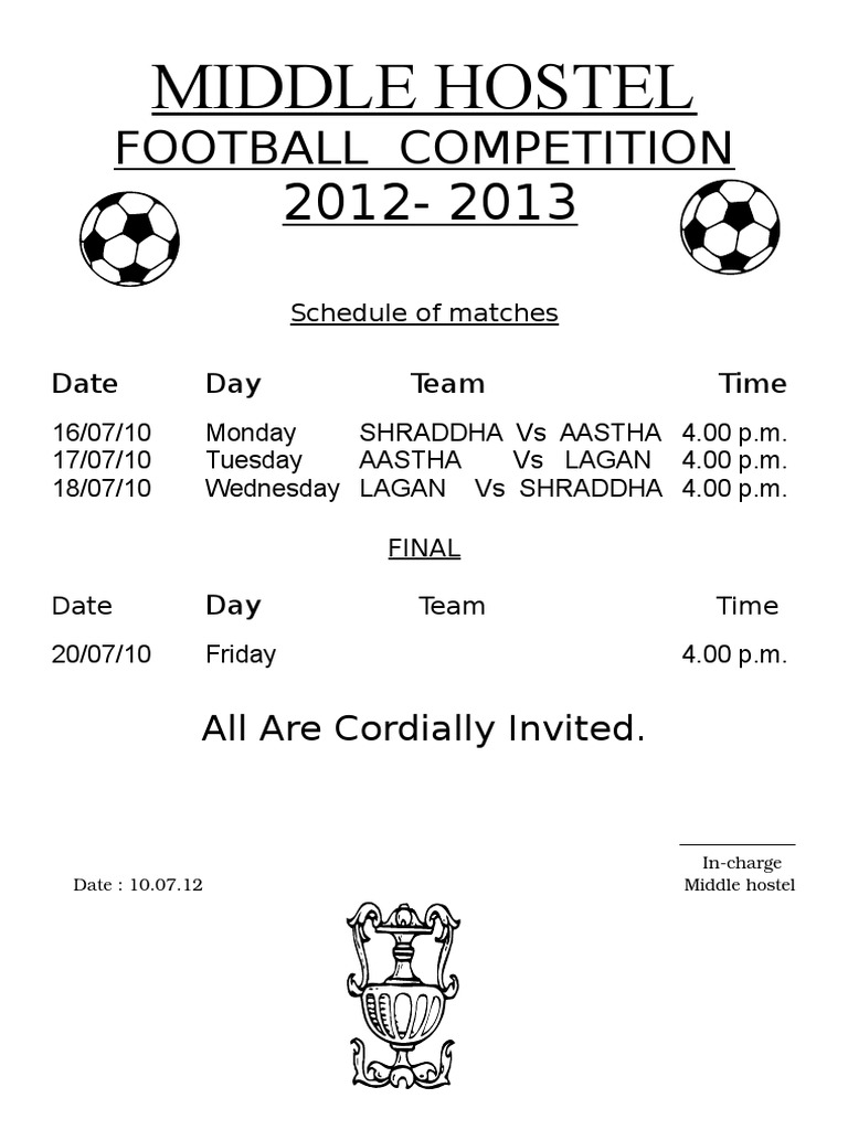 Middle Hostel Football Competition 2012 | PDF